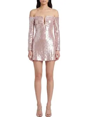 SELF-PORTRAIT Sequin Off-the-shoulder Mini Dress - Nude