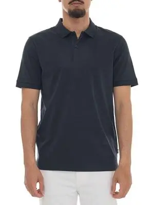 BOSS Short-sleeved Cotton Polo Shirt With Ribbed Collar And Two-button Placket - Blue