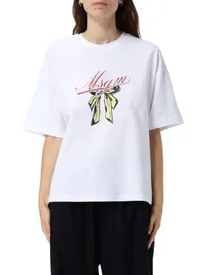 MSGM Cotton T-shirt With Logo And Bow Detail - White
