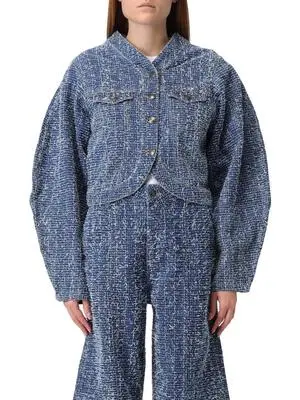 ROTATE BY BIRGER CHRISTENSEN Cropped Textured Jacket - Gnawed Blue
