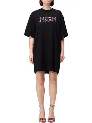 MSGM Cotton Mini T-shirt Dress With Contrast Logo - Black