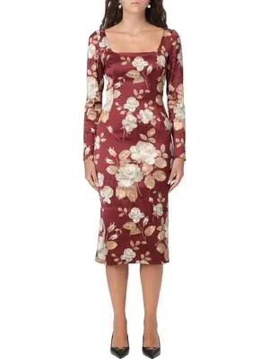 Dolce & Gabbana Floral Print Long Sleeve Midi Dress - Red