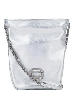 ROGER VIVIER Nano Pilgrim Laminated Leather Bag With Jewel Buckle - Silver