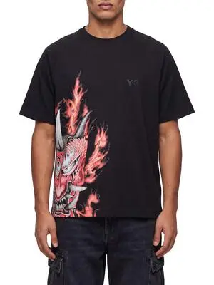 Y3 Cotton Crewneck T-shirt With Graphic Print And Dropped Shoulders - Black