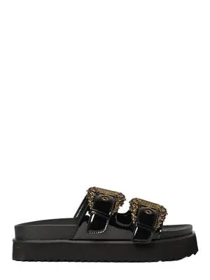 Versace Patent Leather Buckled Platform Sandals - Black