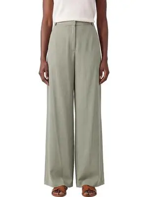 ALYSI High-waisted Wide-leg Pants In Cotton And Lyocell Blend - Green