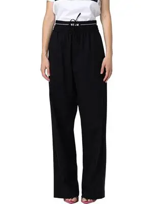 MSGM Virgin Wool Jogging Pants With Drawstring Waist And Logo - Black