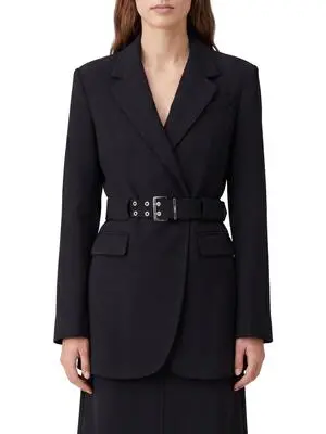 GANNI Single-breasted Cropped Blazer With Waist Belt - Black