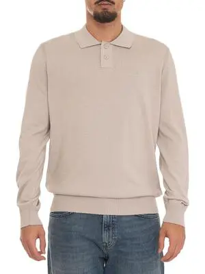 BOSS Long-sleeved Cotton Polo Shirt With Tone-on-tone Embroidered Logo - Grey