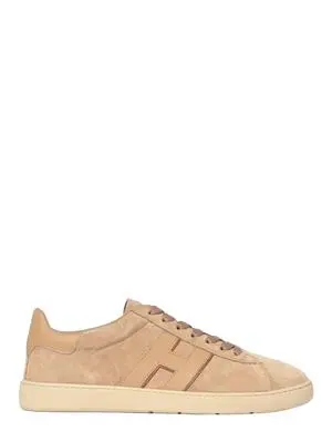 Hogan Suede And Leather Low-top Sneakers With Side H Monogram - Beige