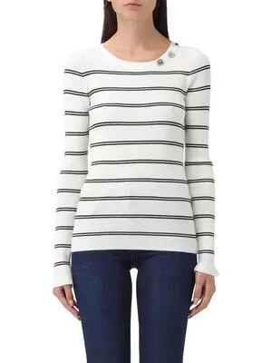 Liu Jo Ribbed Striped Long Sleeve Jumper - White