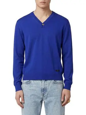 Versace Silk And Cotton V-neck Sweater - Blue