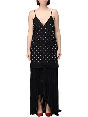 MSGM MSGM Pleated Cotton Evening Gown With V-Neck And Embroidery Black