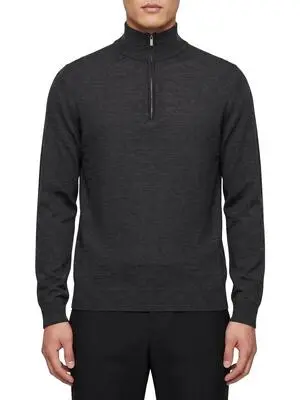 ZANONE Slim Fit Wool Mock Neck Quarter Zip Sweater - Black