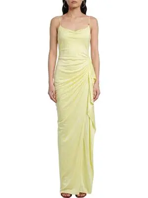 Versace Viscose Long Evening Gown With Medusa Detail - Yellow