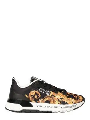 Versace Baroque Print Lace Up Low Top Sneakers - Black