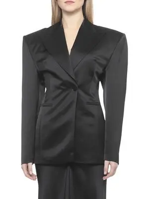 Andamane Double Breasted Satin Blazer - Black