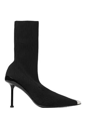Alexander McQueen Ribbed Sock Boots With Metal Cap Toe - Black