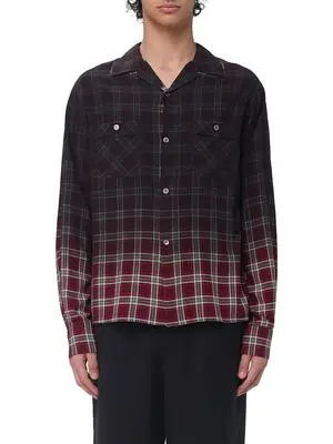 MAISON MARGIELA Check Pattern Viscose Long-sleeved Cuban Collar Shirt - Red