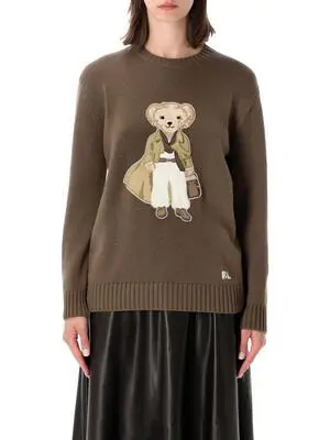 Ralph Lauren Cashmere Teddy Bear Print Crewneck Sweater - Brown