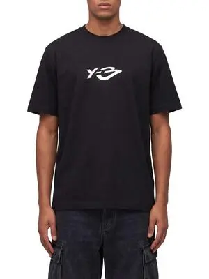 Y3 Cotton Crewneck T-shirt With Contrast Logo Print On The Back - Black