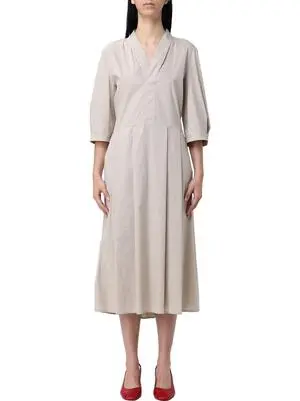 Liviana Conti Cotton Blend V-neck Midi Tunic - Beige