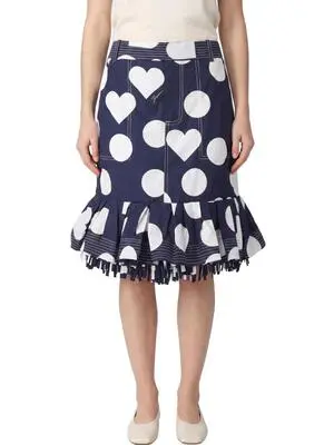 Jacquemus High-waisted Polka Dot And Heart Midi Skirt With Ruffle Hem - Navy