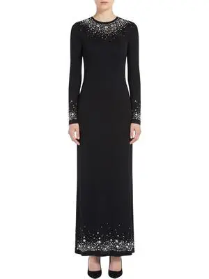 Rabanne Embellished Long Sleeve Jersey Maxi Dress - Black