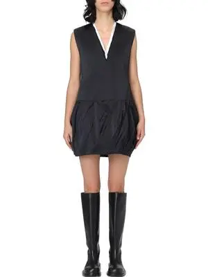 JIL SANDER Sleeveless V-neck Dress With Gathered Skirt - Black
