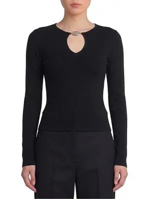 Alexander Wang Stretch Viscose Long Sleeve Top With Metal Plaque - Black