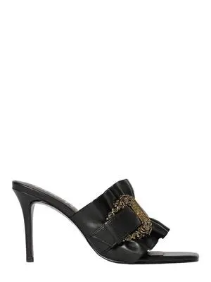 Versace Ruched Faux Leather Stiletto Mules - Black
