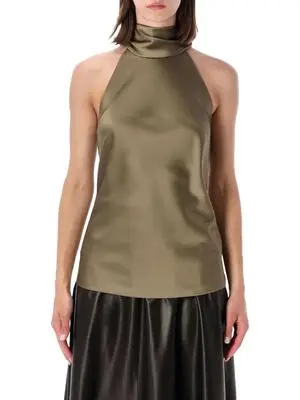 Ralph Lauren Off-the-shoulder Satin Scarf Neck Top - Beige