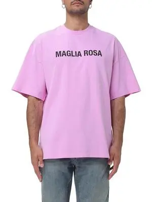 MSGM Relaxed Fit Cotton T-shirt With Slogan Print And Dropped Shoulders - Pink