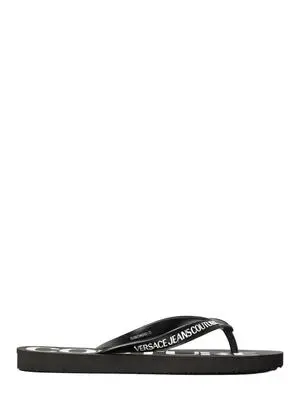 Versace Rubber Flip Flops With Printed Logo - Black