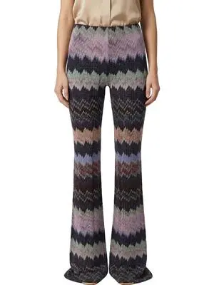 Missoni Viscose Lurex Zig-zag Motif Flared Trousers - Black