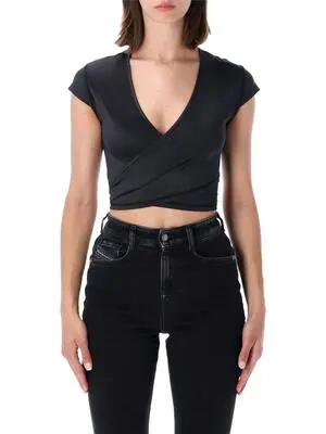 DIESEL® V-neck Tie-closure Polyamide Cropped Top - Black