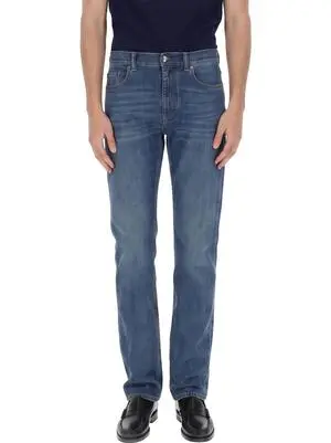 Versace Slim Fit Five-pocket Cotton Jeans With Logo - Denim
