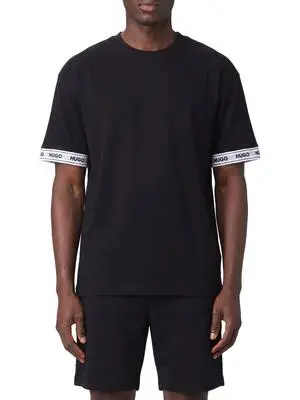 Hugo Crew Neck T-shirt In Pure Cotton With Contrasting Front Logo - Black