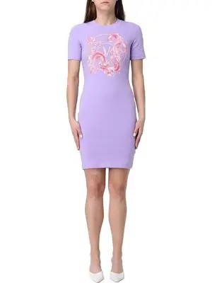 Versace Stretch Cotton Mini Dress With Logo Embellishment - Violet