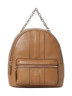 Liu Jo Faux Leather Backpack With Metallic Mesh Top Handle - Mud