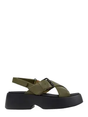 Camper Platform Sandals In Smooth Leather With Xl Extralight® Sole - Green
