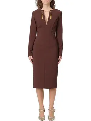 Elisabetta Franchi Long Sleeve Midi Dress - Brown