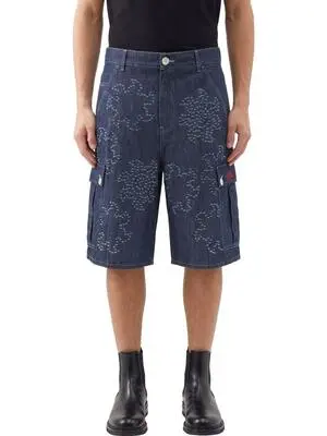 Marni Graphic Print Denim Cargo Shorts - Blue