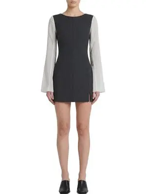 Our Legacy Polyester Blend Mini Dress With Pinstripe Pattern And Long Sleeves - Grey