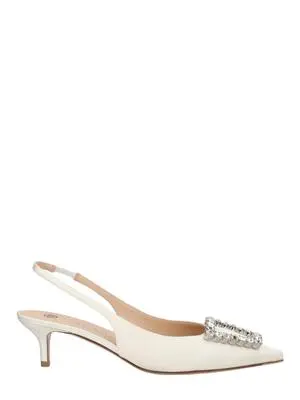 Roberto Festa Futura Bi Satin Slingback Pumps With Jewel Buckle - Ivory