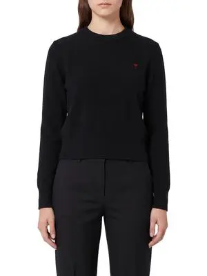 AMI Paris Slim Fit Merino Wool Sweater With Embroidered De Coeur Logo - Black