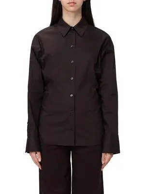 Liu Jo Cotton Poplin Shirt With Cut-out Detail And Asymmetrical Hem - Brown