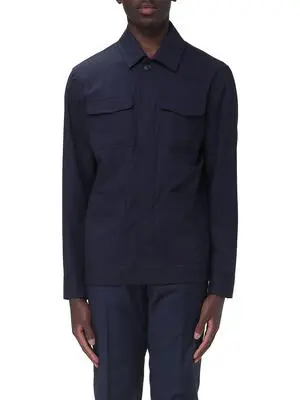 MANUEL RITZ Relaxed Fit Twill Shirt Jacket With Concealed Closure - Blue