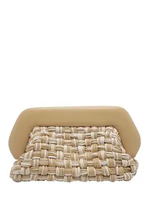 THEMOIRE Bios Woven Vegan Leather Clutch With Adjustable Strap - Beige