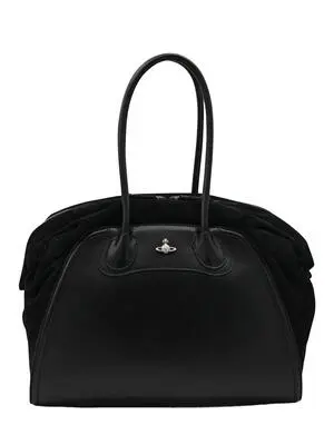VIVIENNE WESTWOOD Suede Leather Shoulder Bag With Orb Logo And Double Handle - Black